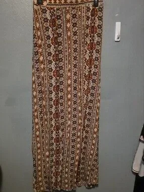 Skirts | Boho Printed Maxi Skirt In Cream And Rust | Poshmark